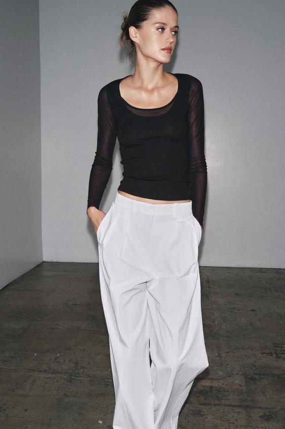 T-SHIRT COMBINÉ SEMI-TRANSPARENT - Noir | ZARA Canada