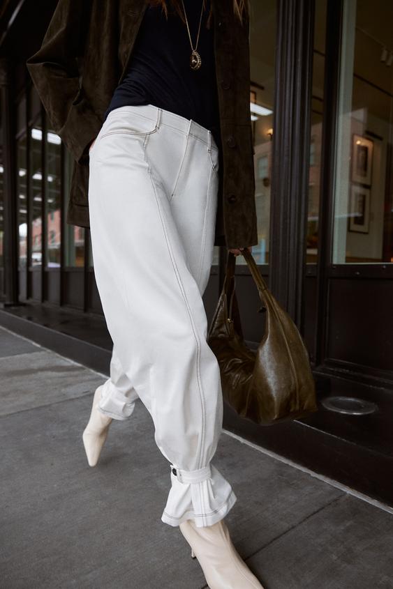 CONTRAST STITCH PANTS - Oyster-white | ZARA Canada