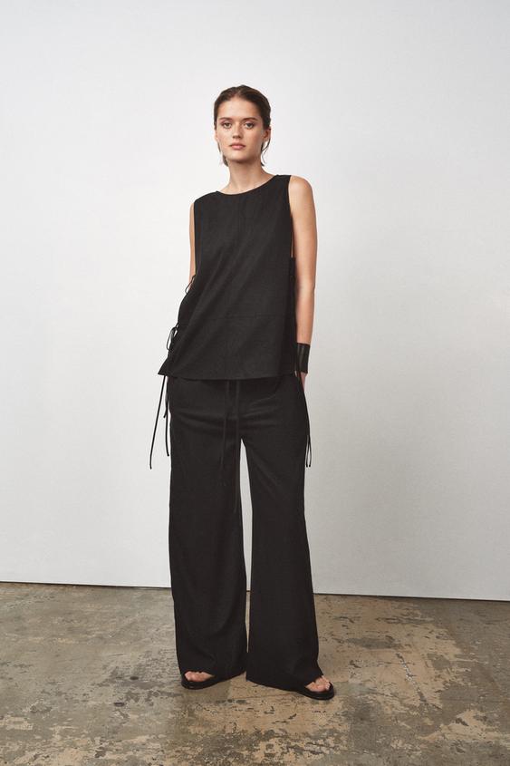 TOP CON LINO ZW COLLECTION - Negro | ZARA Chile