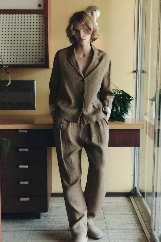 ZW COLLECTION STRIPED LINEN BLAZER AND TROUSERS CO-ORD | ZARA Georgia