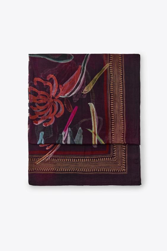 FLORAL PRINT POCKET SQUARE - Burgundy | ZARA Australia