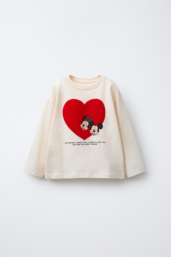 MICKEY AND MINNIE MOUSE © DISNEY FLOCKED HEART T-SHIRT - Oyster-white ...