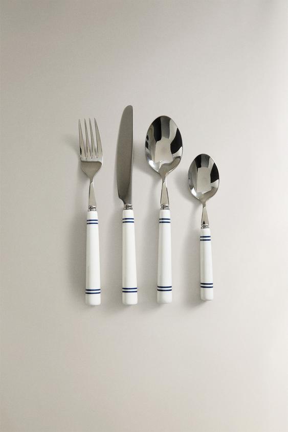 4-PIECE CERAMIC FLATWARE SET - Blue / White | ZARA Canada