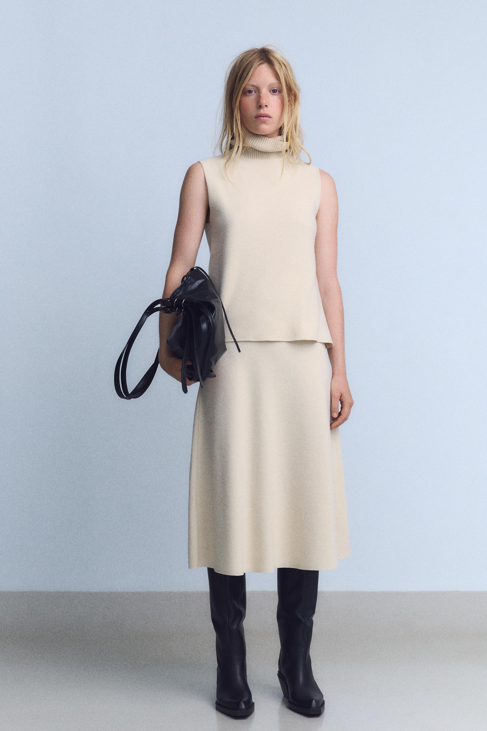 Voluminous Soft Midi Skirt Ecru Zara United States