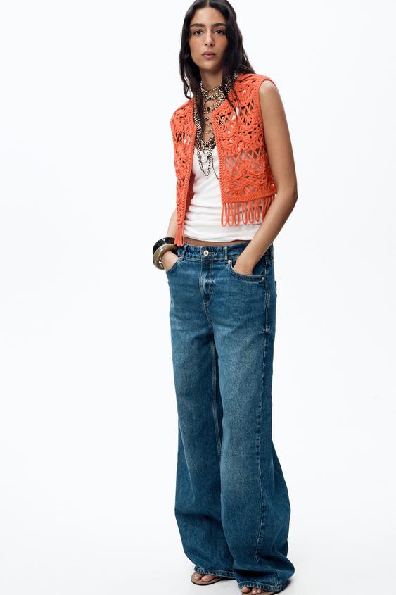 KNIT VEST WITH FRINGING - Orange | ZARA Turkey
