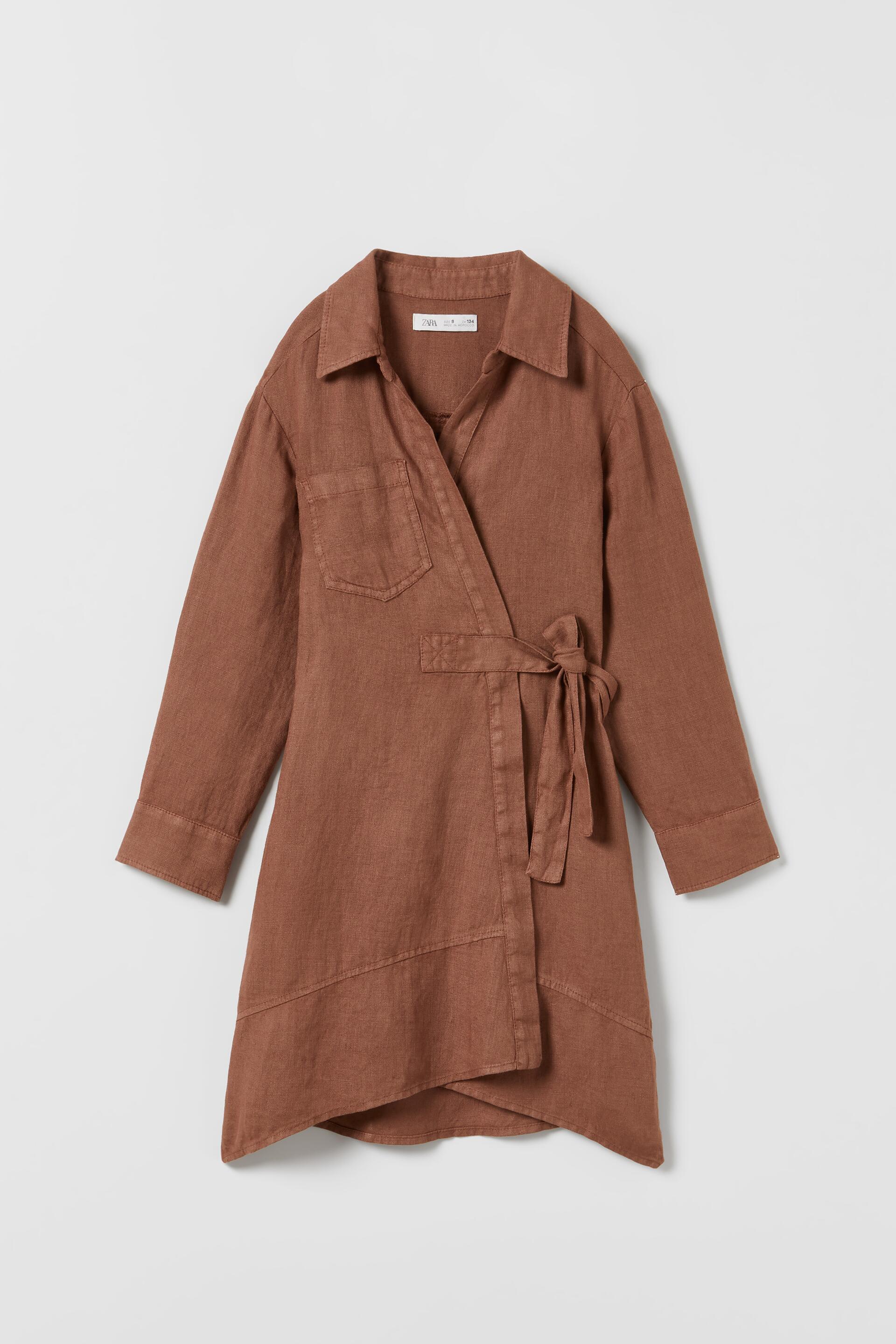 CROSSOVER LINEN SHIRT DRESS - Light brown | ZARA Saudi Arabia