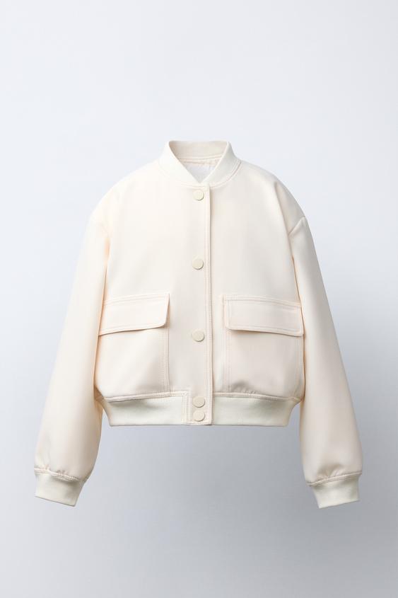 BOMBER CROPPED ΜΕ ΒΑΤΕΣ - Εκρού | ZARA Greece / Ελλαδα