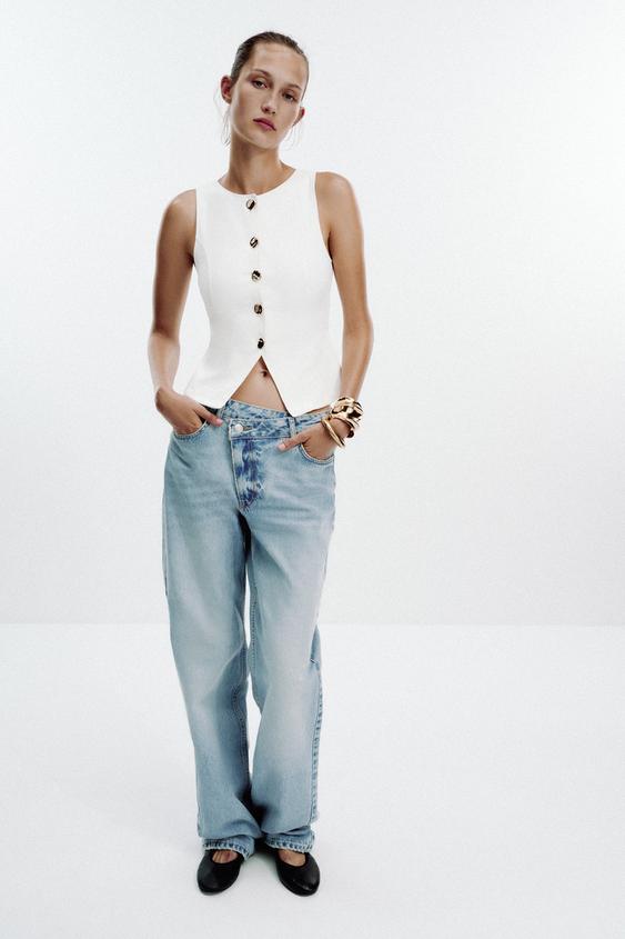 DÜĞMELİ YELEK TOP - Kirli-beyaz | ZARA Türkiye / Turkey