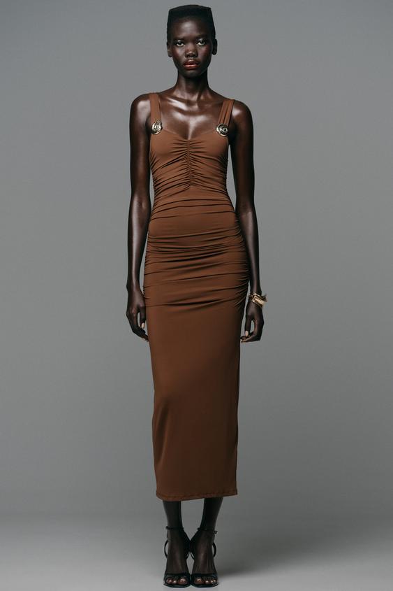 SHELL POLYAMIDE DRESS - Brown | ZARA Spain