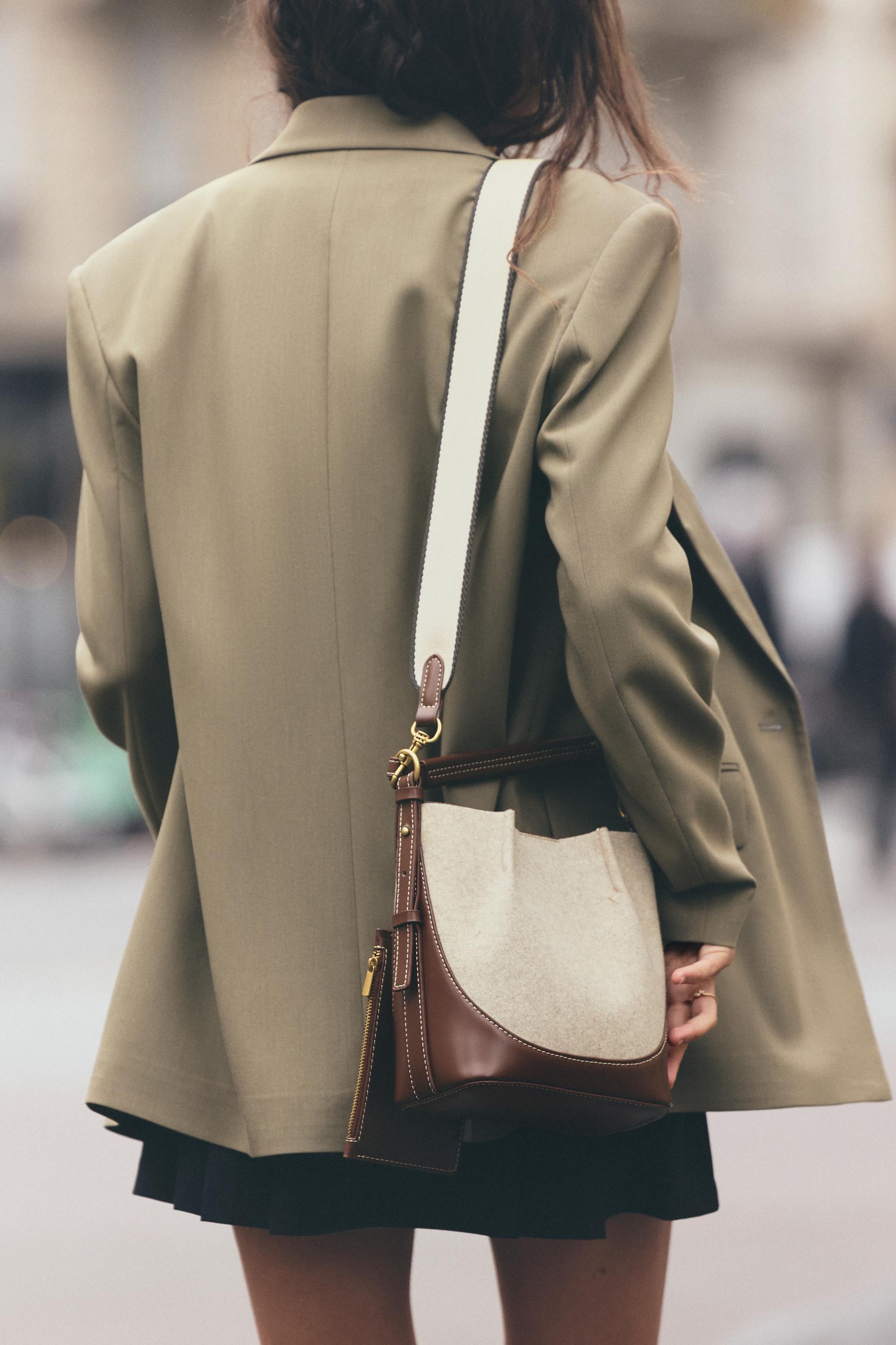 Topstitched Bucket Bag Dark Tan Zara United States