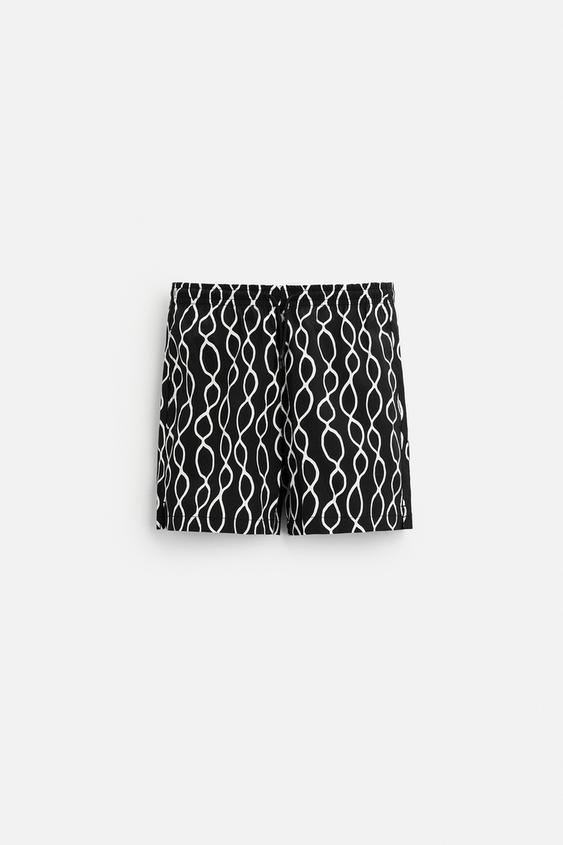 GEOMETRIC PRINT SWIMMING TRUNKS - Black | ZARA Turkey