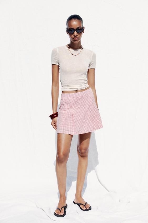 GINGHAM SKORT - Pink / White | ZARA Ireland
