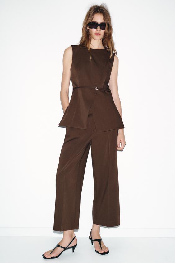 DOUBLE-BREASTED WAISTCOAT WITH BELT - Brown | ZARA Ireland