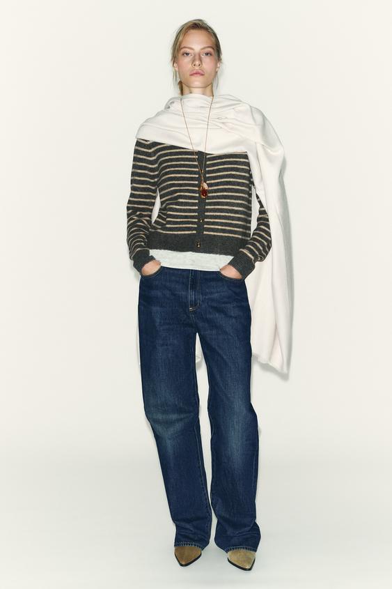 STRIPED CARDIGAN - Grey / Beige | ZARA Turkey