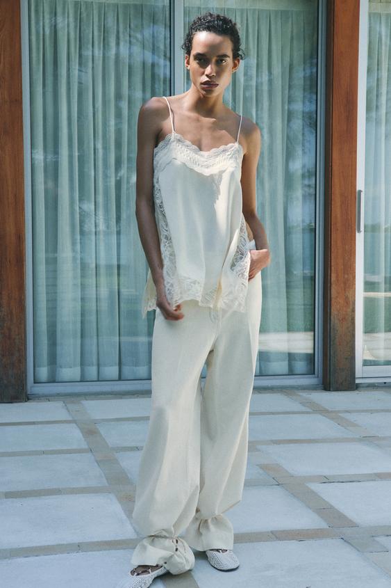TOP ENCAJE ABERTURAS ZW COLLECTION - Crudo | ZARA Chile
