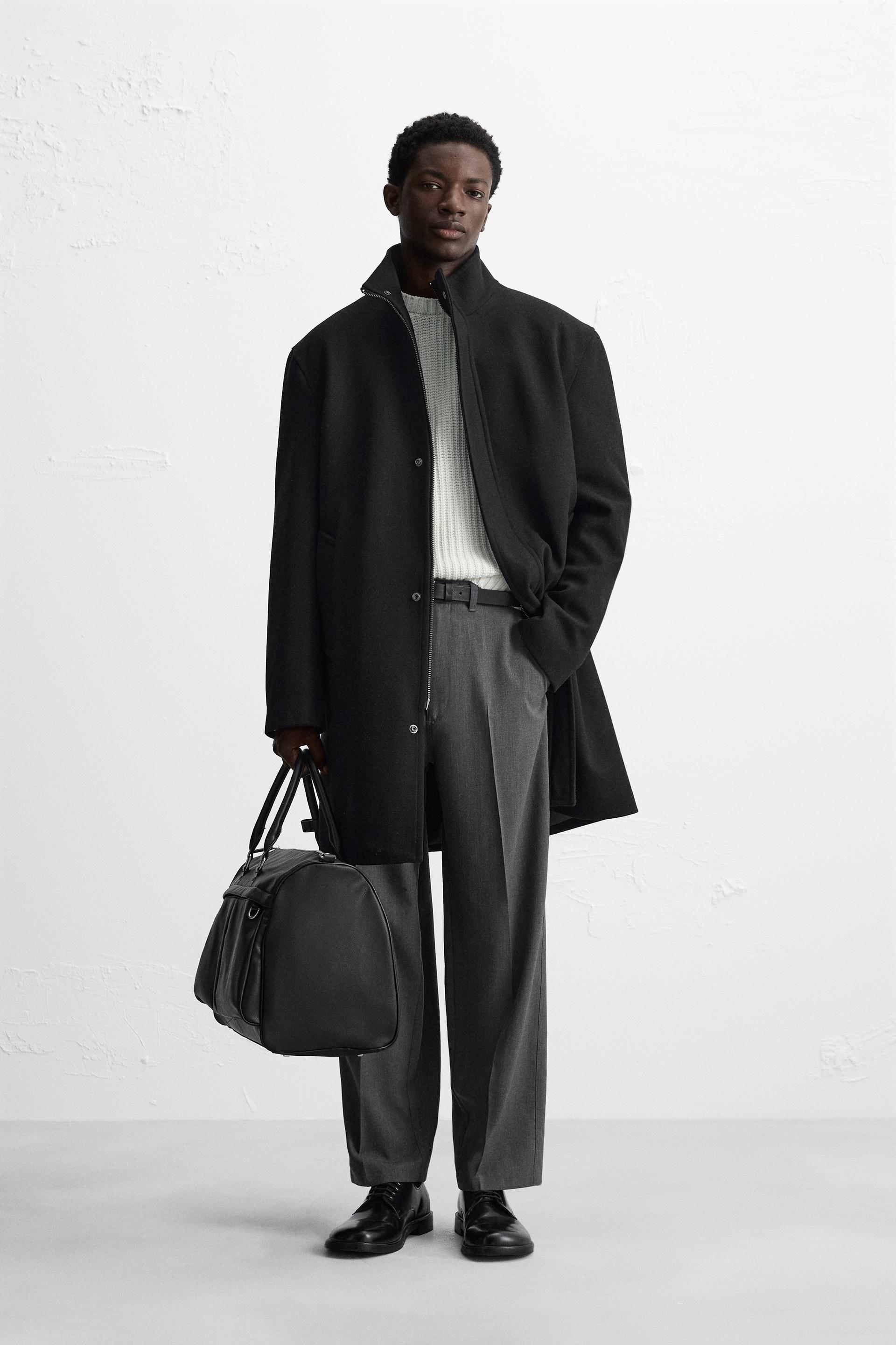 Relaxed Fit Wool Blend Coat Black Zara United States