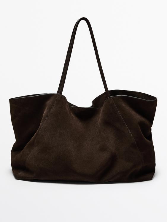 Bolso maxi shopper piel serraje - Marrón | ZARA Estados Unidos de ...