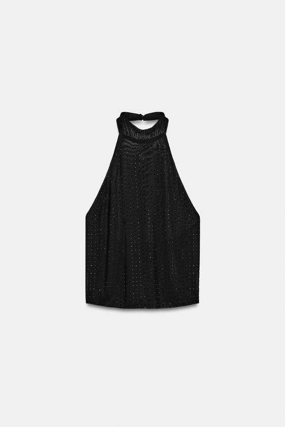 SHINY HALTER TOP - Black | ZARA New Zealand