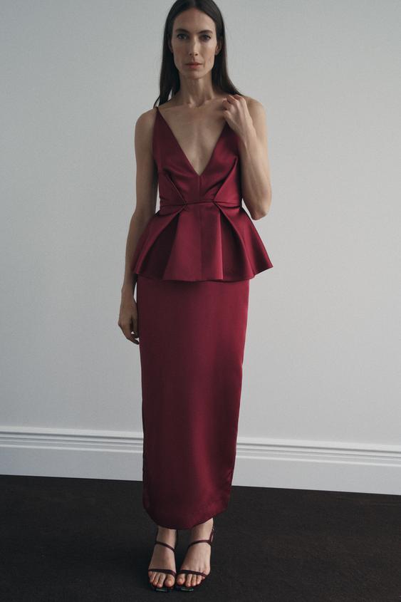 SCHWERES SATIN-PEPLUMKLEID - Rot | ZARA Österreich / Austria