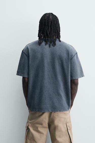 T-SHIRT LAVÉ STRUCTURE WAFFLE - Bleu | ZARA France