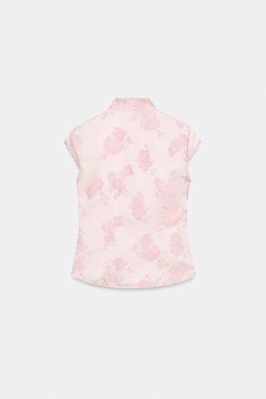TOP SATINÉ JACQUARD À BOUTONS - Rose | ZARA France