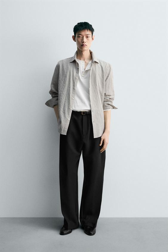 チェック柄テクスチャーシャツ - グレー | ZARA Japan / 日本