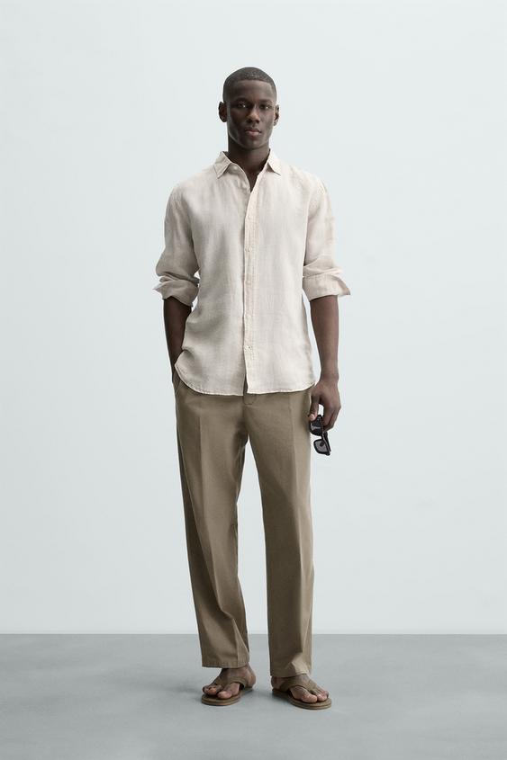 CAMISA REGULAR FIT LINO - Beige claro | ZARA Chile
