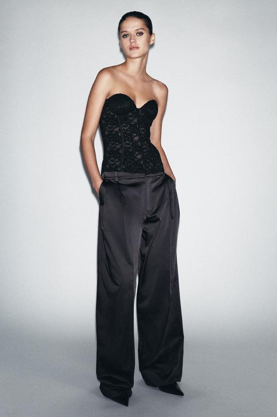 ÁO COOC-XÊ NHUNG PHỐI REN - Màu đen | ZARA Vietnam