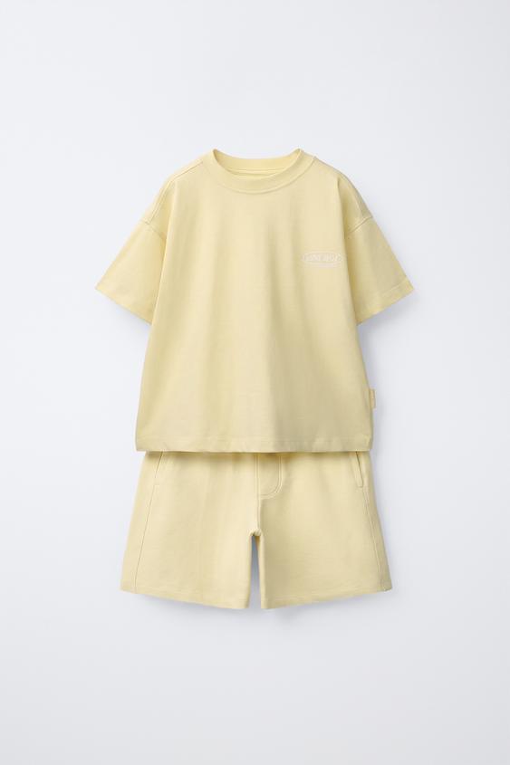 SLOGAN T-SHIRT AND BERMUDA SHORTS SET - Light yellow | ZARA Ireland