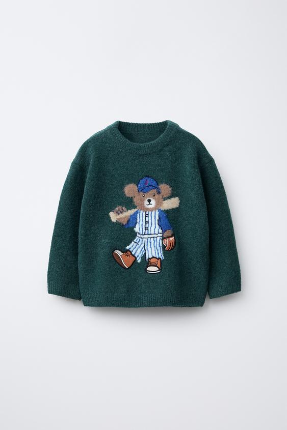 SUÉTER DE TRICÔ COM URSO - Verde-vigoré | ZARA Brasil