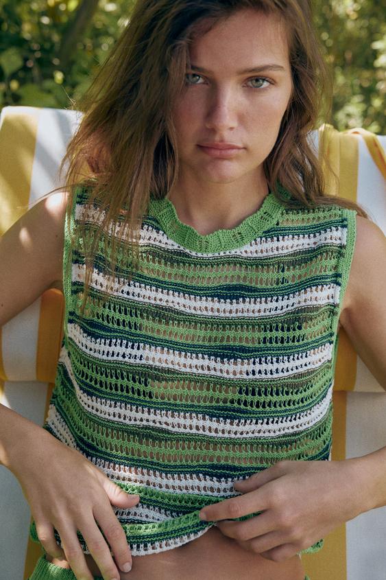 CONJUNTO TOP Y SHORTS PUNTO ESTRUCTURA RAYAS | ZARA España