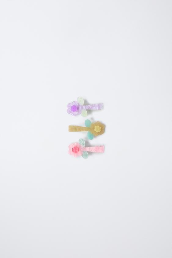 PACK OF THREE FLOWER HAIR CLIPS - Multicoloured | ZARA United Kingdom
