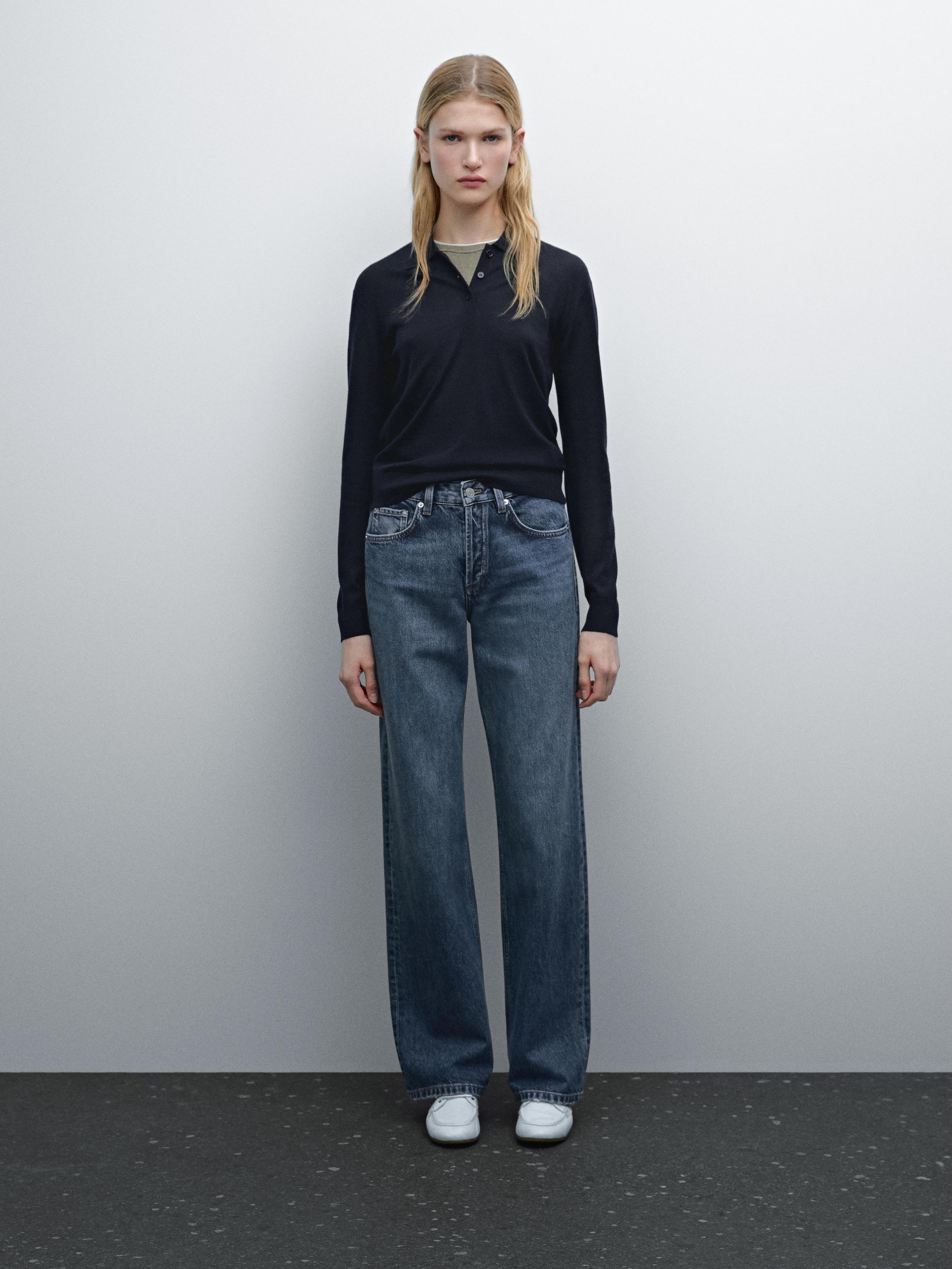 100% wool polo collar sweater with buttons - Navy blue 100% wool polo collar sweater with buttons - Navy blue