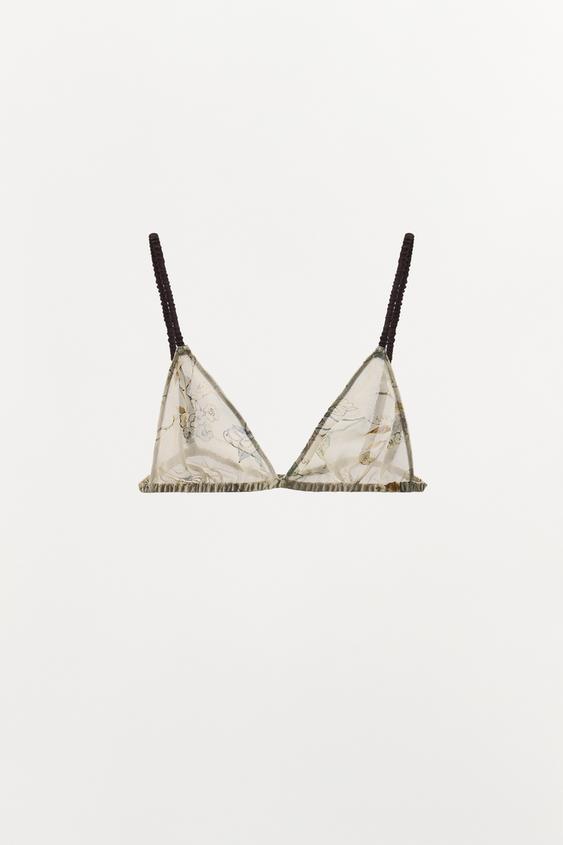 FLORAL PRINT TRIANGLE BRA - Ecru | ZARA United States