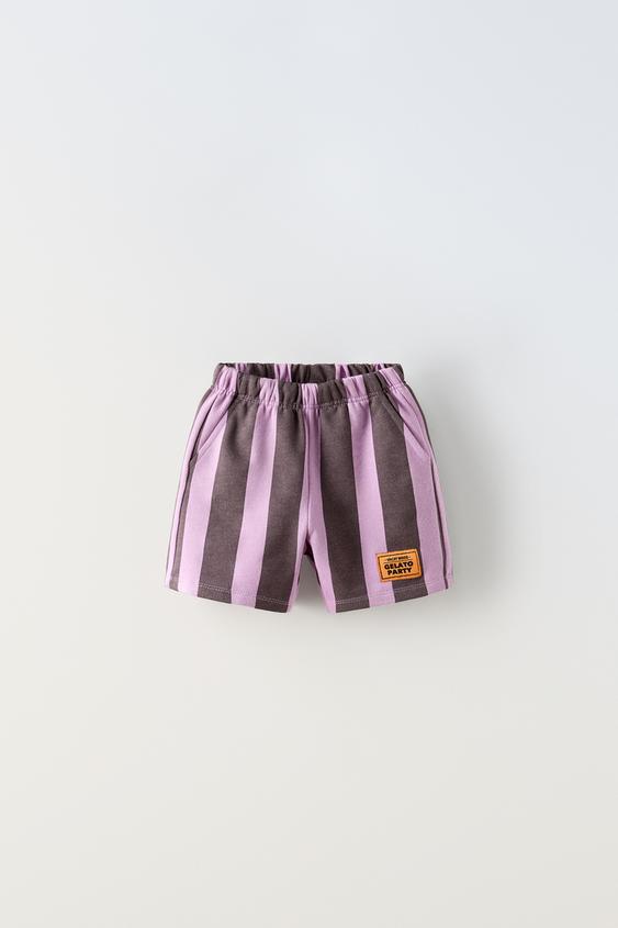 STRIPED BERMUDA SHORTS WITH LABEL DETAIL - Purples | ZARA Hungary ...