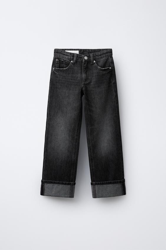 JEAN STRAIGHT BAS AVEC REVERS - Noir | ZARA France