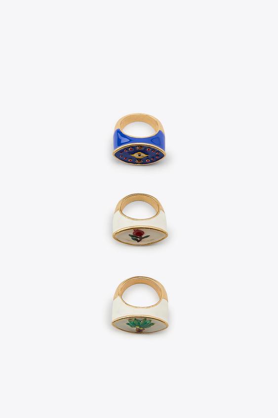 PACK OF 3 PALM TREE FLOWER RINGS - Golden | ZARA New Zealand