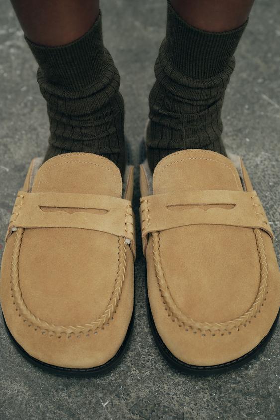 SPLIT SUEDE CLOGS WITH FAUX FUR DETAIL - Brown | ZARA Ireland