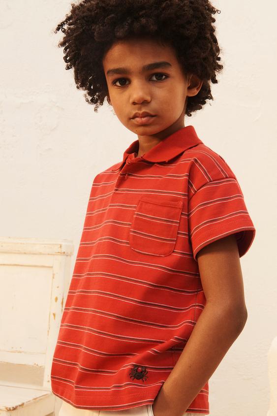 LIMITED EDITION STRIPED EMBROIDERED POLO SHIRT - Red | ZARA Mexico