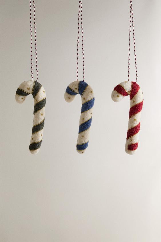PACK OF WOOL CANDY CANE CHRISTMAS TREE DECORATIONS (PACK OF 3 ...