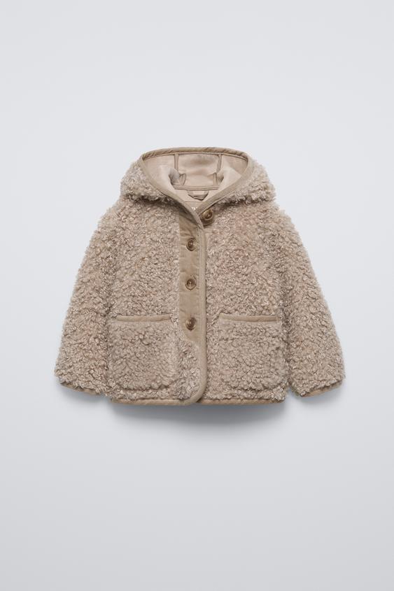 Faux Shearling Hooded Jacket Camel Zara South Africa