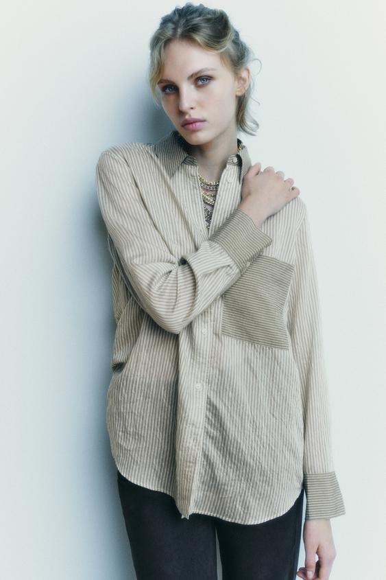 ZW COLLECTION STRIPED CONTRAST SHIRT - striped | ZARA Saudi Arabia