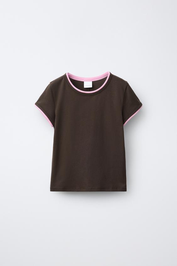 DOUBLE CONTRAST T-SHIRT - Brown | ZARA Australia