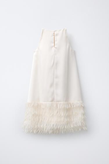 ROBE SATINÉE PLUMES - Écru | ZARA France