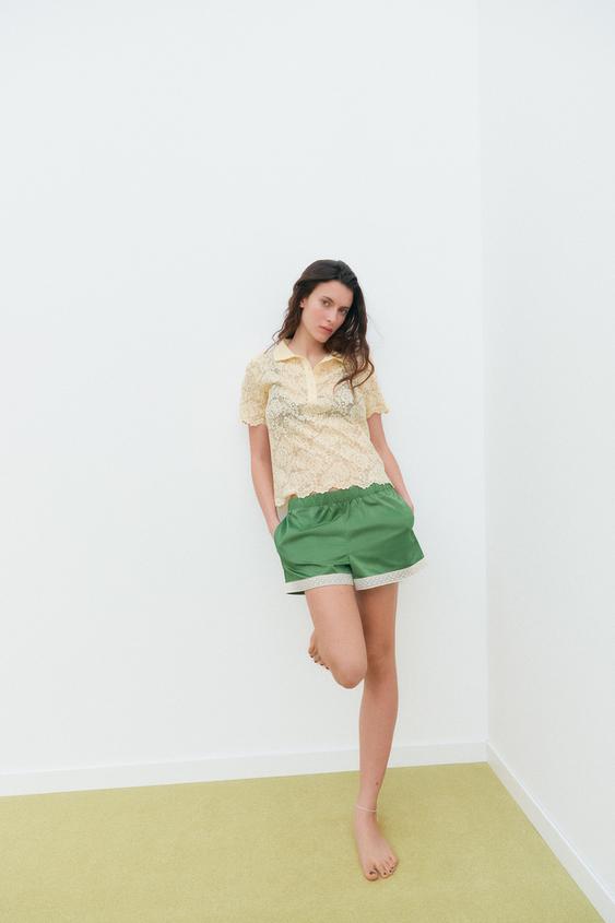 SATIN LACE SHORTS - Green | ZARA Georgia