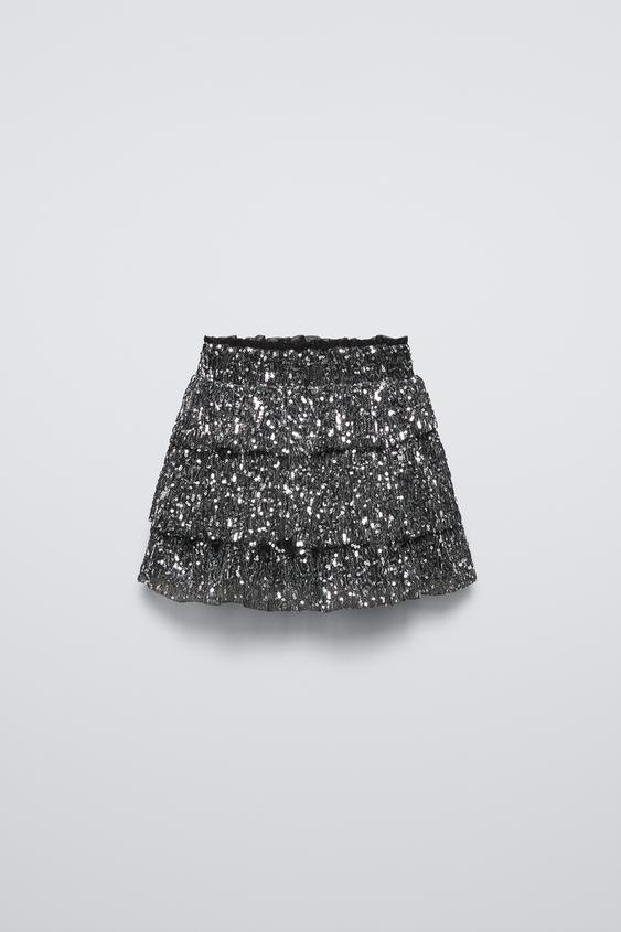 SEQUIN RUFFLE SKIRT - Silver | ZARA Singapore