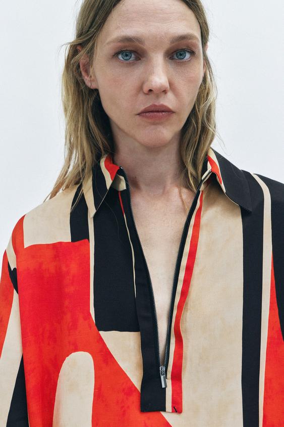 ΕΜΠΡΙΜΕ ΠΟΥΚΑΜΙΣΟ Zw Collection Κόκκινο Μαύρο Zara Greece Ελλαδα