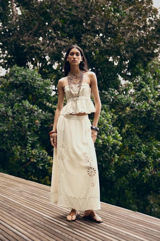 CUTWORK EMBROIDERY CROP TOP - Ecru | ZARA Australia