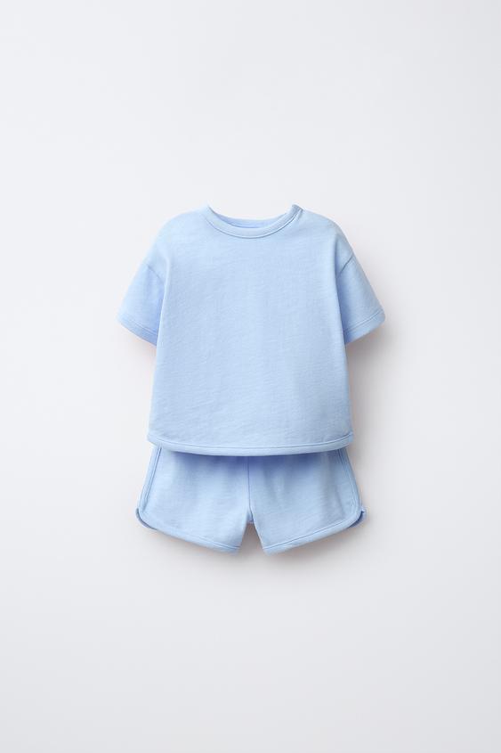 SLUB KNIT T-SHIRT AND BERMUDA SHORTS SET - Light blue | ZARA Australia