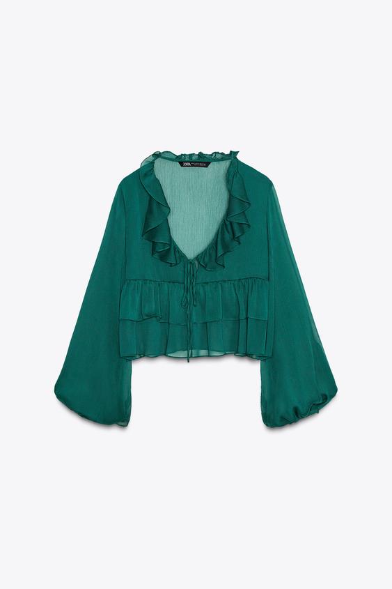 RUFFLED SHIRT - Dark green | ZARA Australia